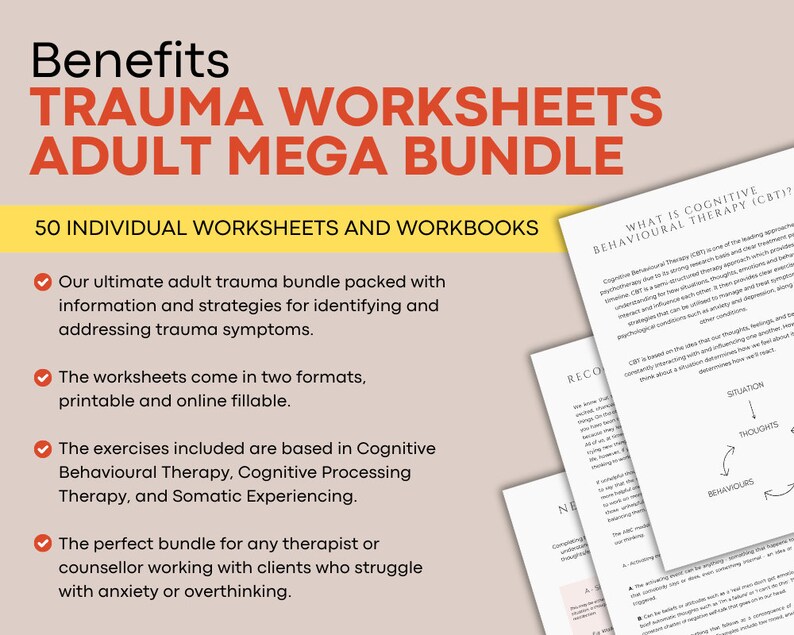 Adult Trauma Worksheets Bundle, PTSD Workbook, CBT Tools for Teens ...
