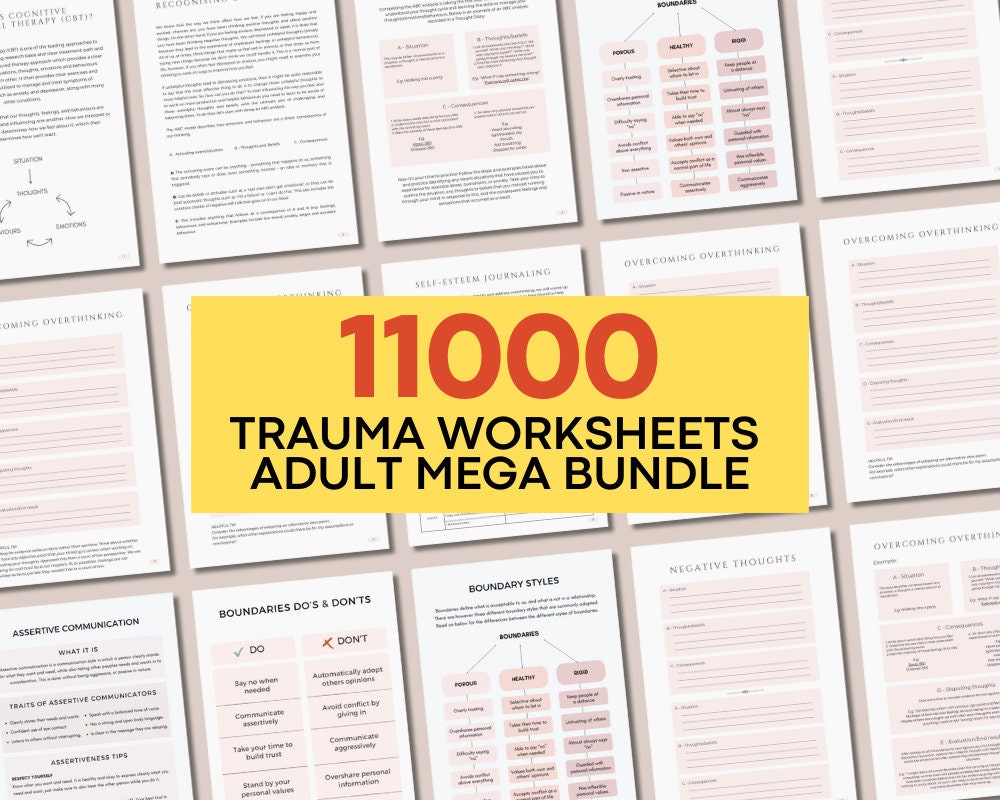 Adult Trauma Worksheets Bundle, PTSD Workbook, CBT Tools for Teens ...