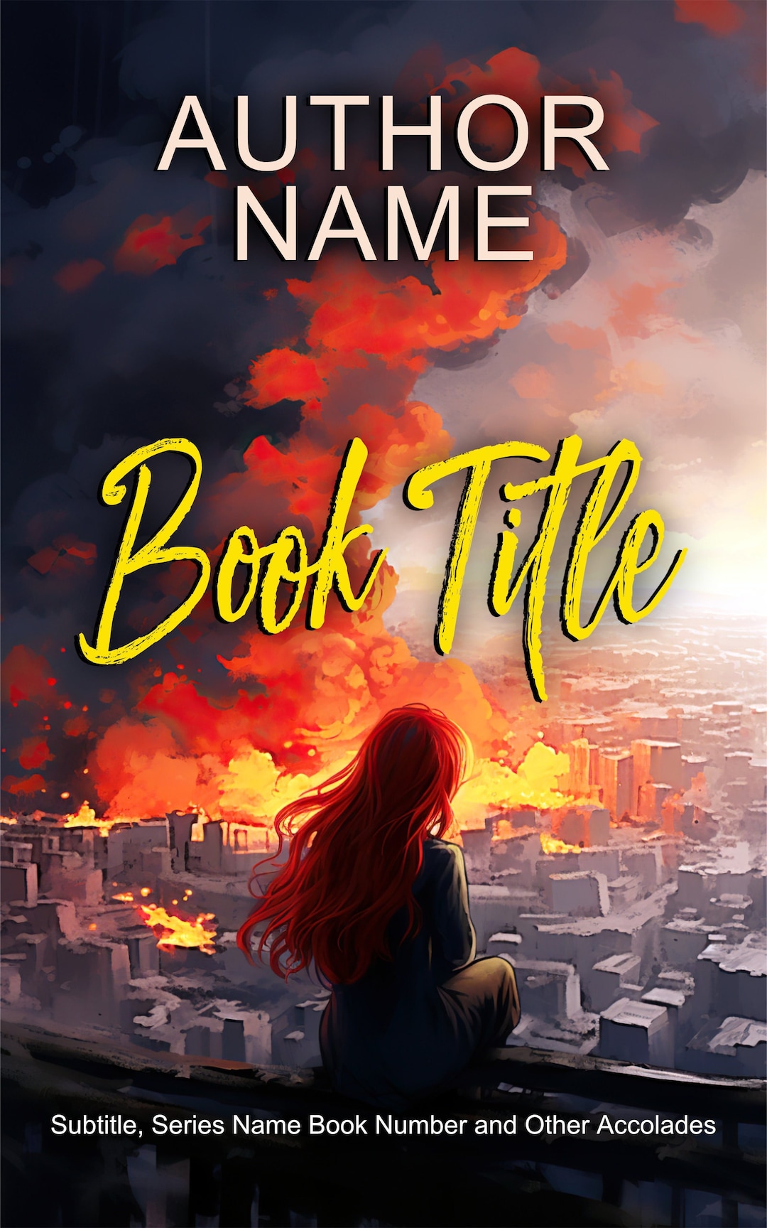 Dystopian Fantasy Readymade Book Covers Girl on Rooftop Watching City ...