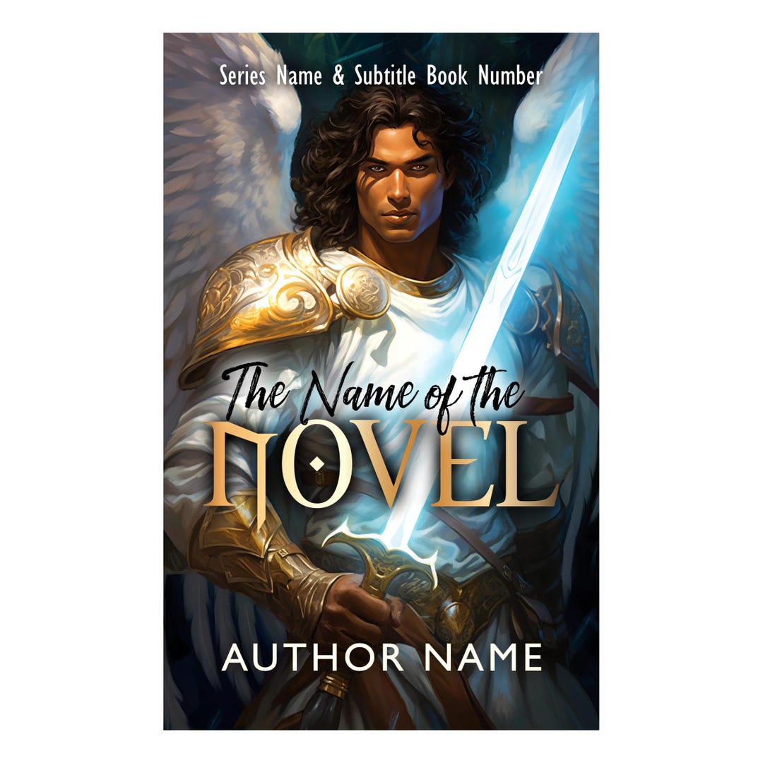 Brown Skinned Man Archangel With White Wings Glowing Blue Sword Gold ...