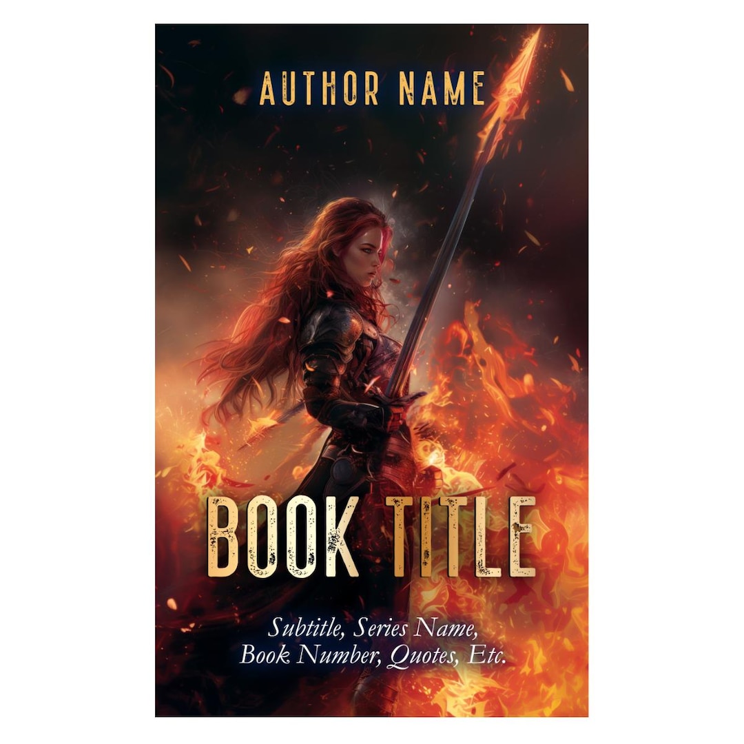 Red-haired Warrior Princess Flaming Sword Premade Book Cover YA Fantasy ...