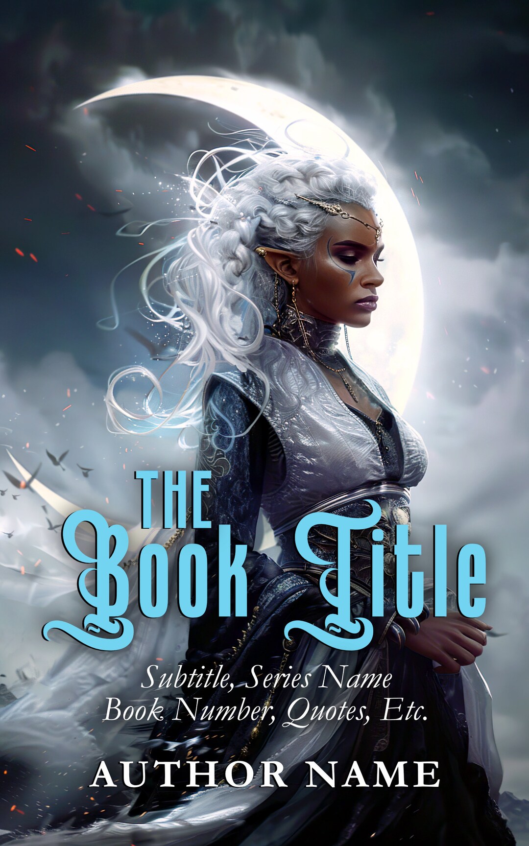 Readymade Book Covers YA Fantasy Crescent Moon White Hair Black Woman ...