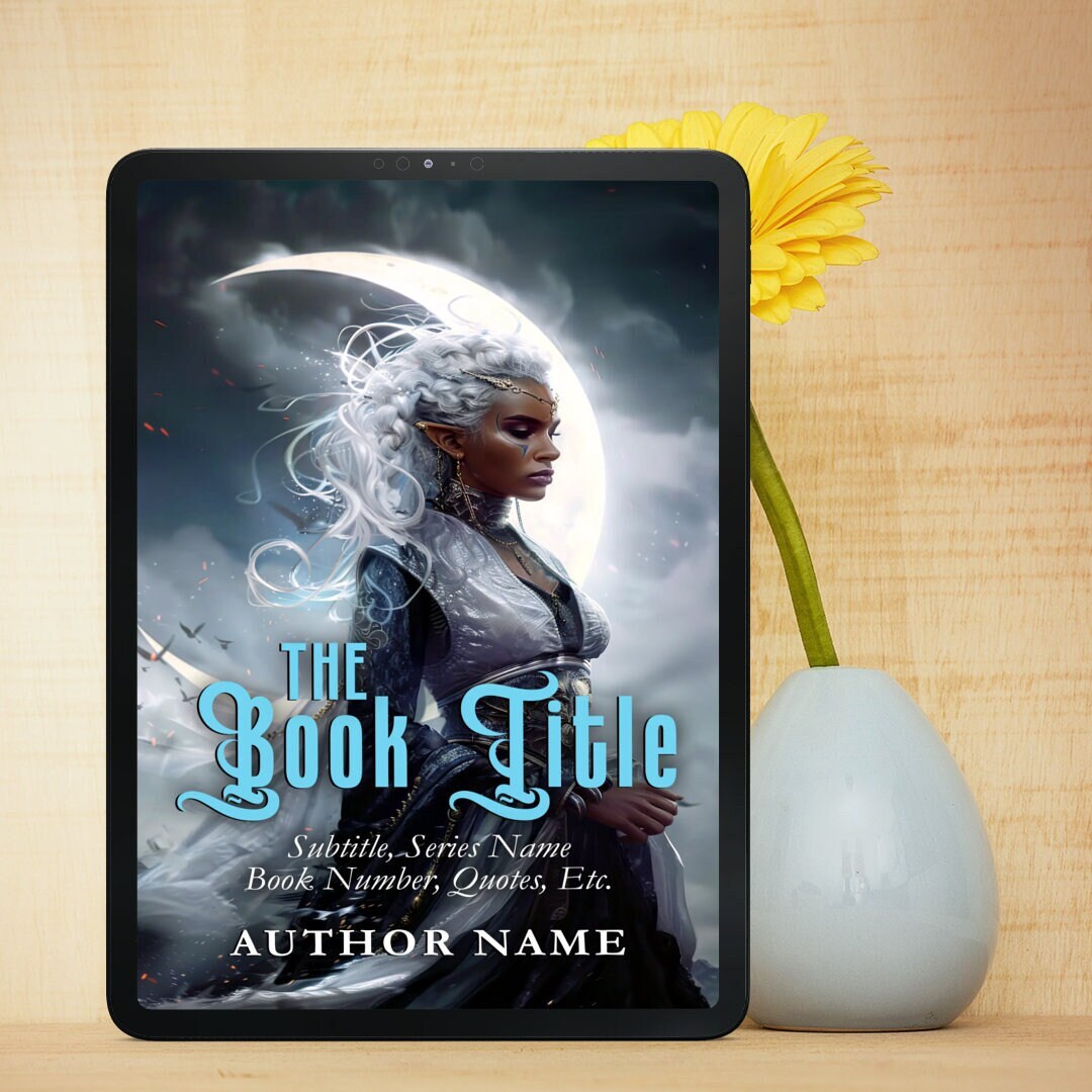 Readymade Book Covers YA Fantasy Crescent Moon White Hair Black Woman ...