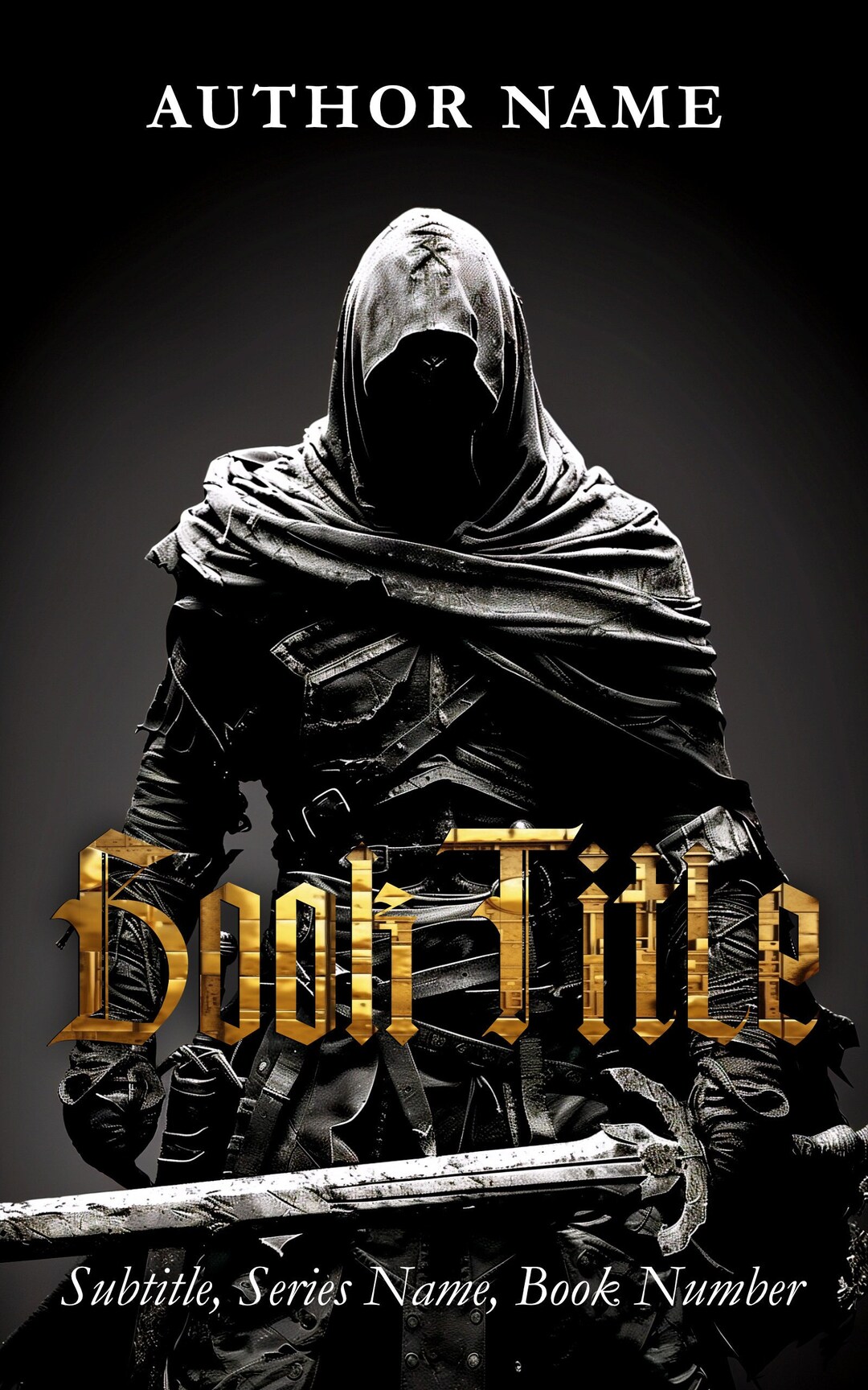 Mysterious Hooded Figure With A Sword Assassin Premade Book Cover ...