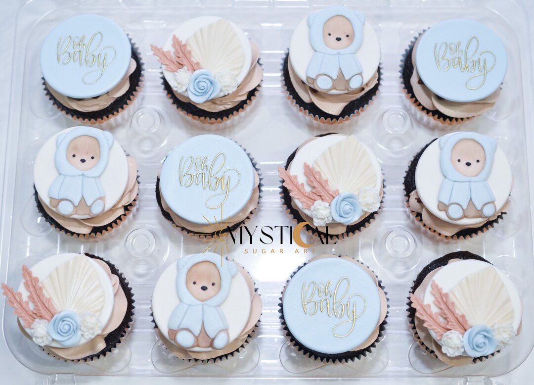 Boho Bear Baby Shower Cupcake Toppers, Boho Cake Topper, Bear Baby ...