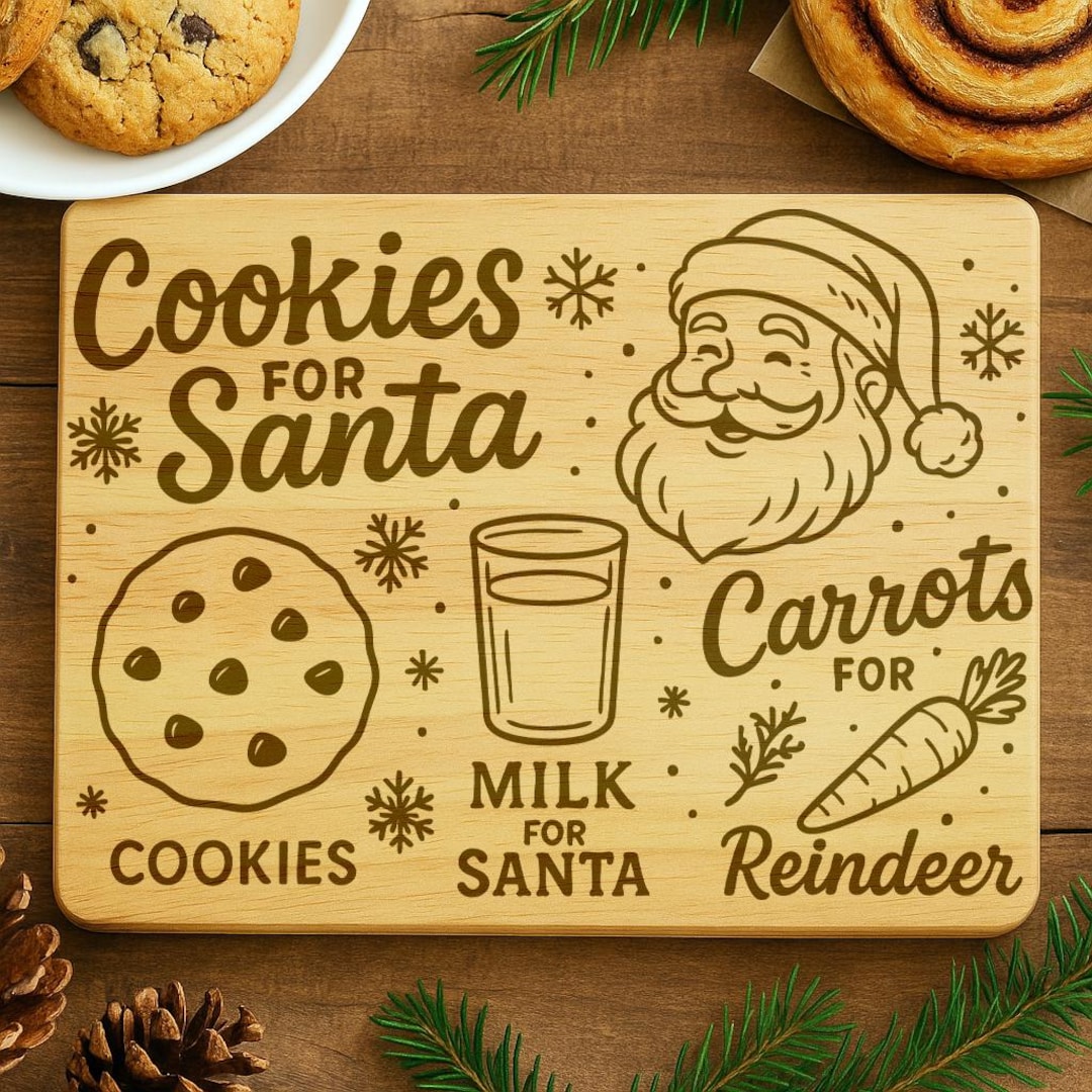 Cookies for Santa Tray SVG, Christmas Laser Engraving File, Milk and ...