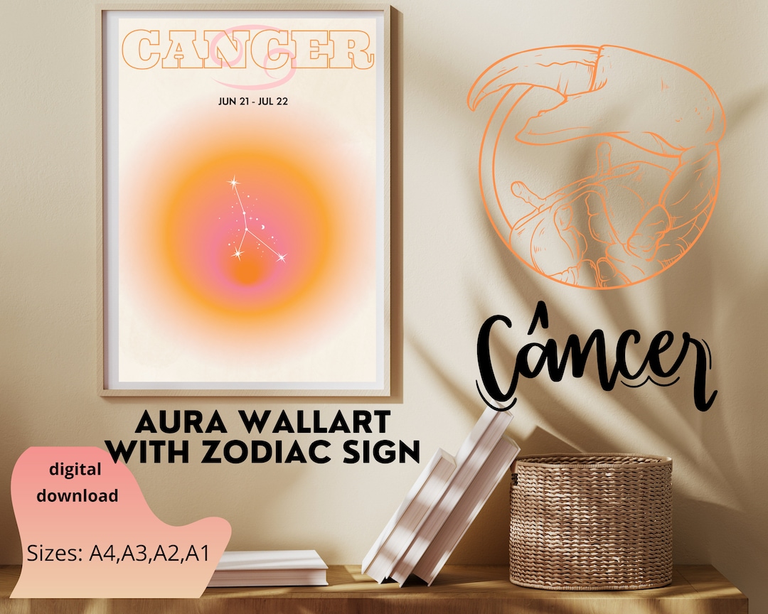 Aura Wall Art With Zodiac Sign CANCER, Colorful Gradient, Star Sign ...
