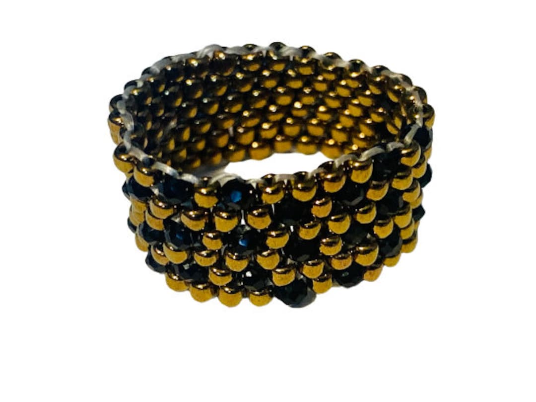 Beaded Ring With Inserts of Natural Onyx Stones,hendcrafted Beaded Ring ...