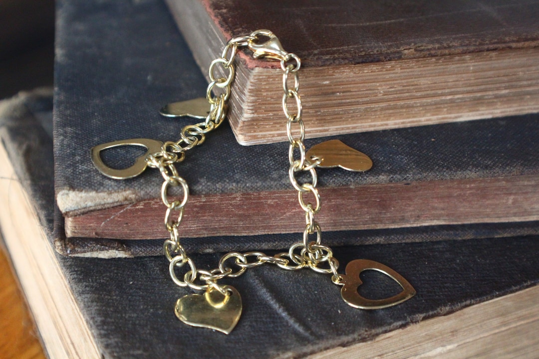 Vintage Estate 14k Yellow Gold Heart Charm Bracelet RCI Stamp Gold ...