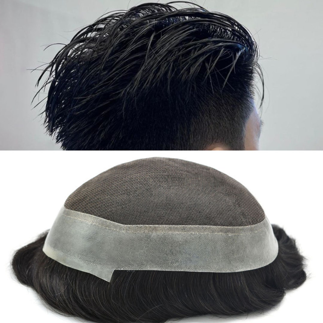 Men's Hair System PU Skin Perimeter Lace Toupee for Men French Lace Men ...