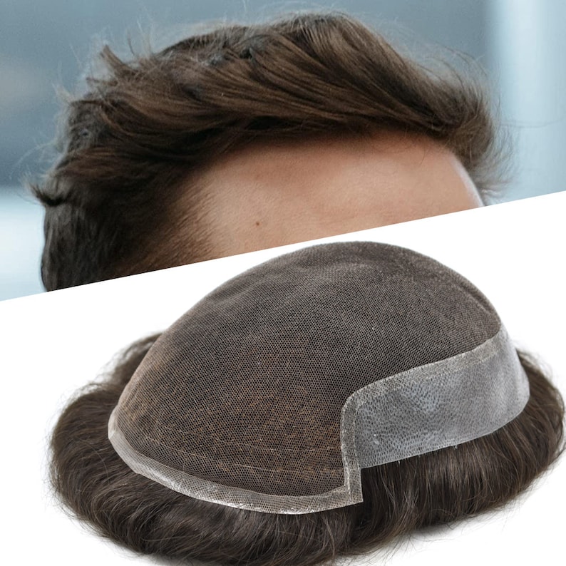 Men's Toupee Human Hair Toupee for Men Swiss Lace Front PU Skin Side ...