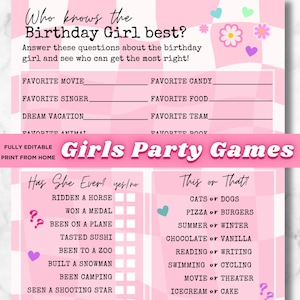 Who Knows the Birthday Girl Best, Editable Printable Pink Birthday Game ...