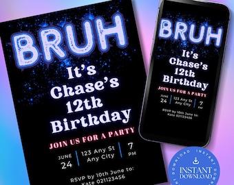 Bruh, You're Invited Invitation, Black & White Birthday Party ...
