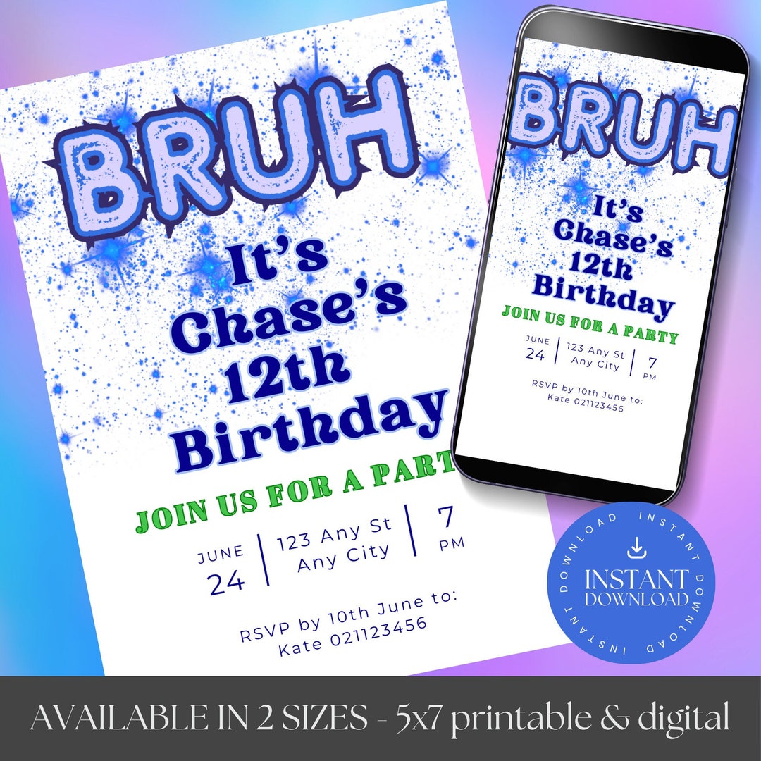 Bruh, You're Invited Invitation, Neon Birthday Party Invitation ...
