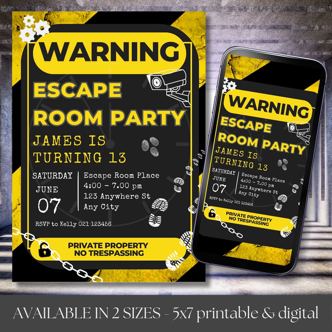Editable Escape Room Birthday Invitation, Digital Neon Invite, for Kids ...
