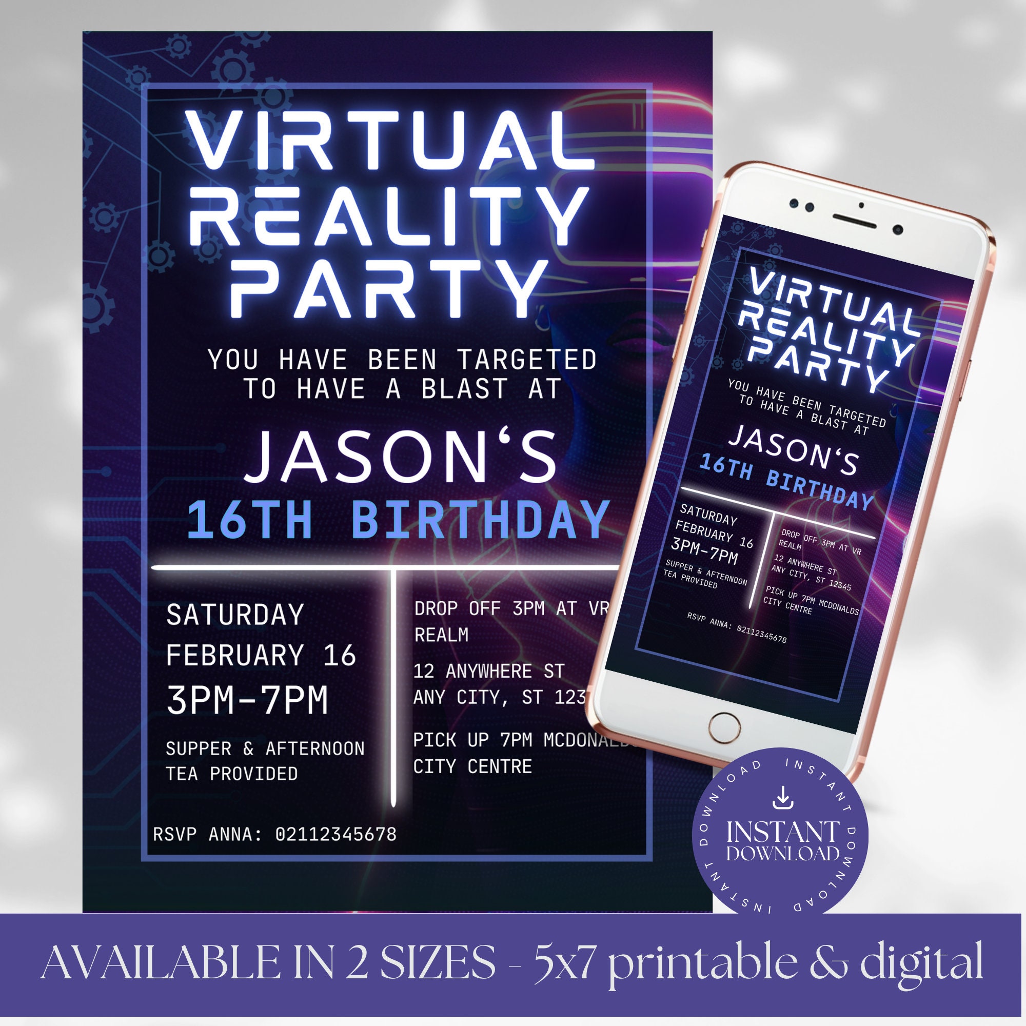 Editable VR Birthday Invitation, Virtual Reality Party, Instant ...