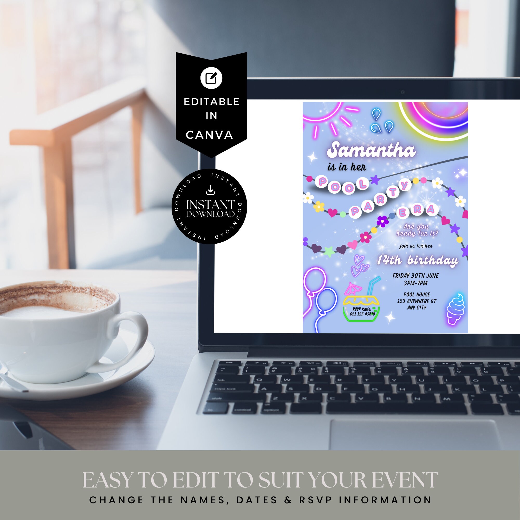 Self Editable Pool Party Invite, in My Pool Party Era, Eras Party ...