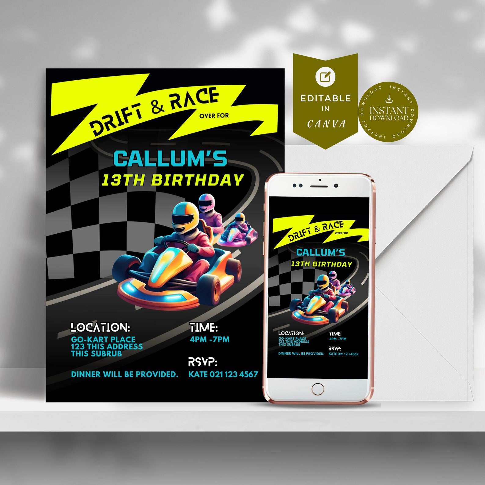 Go Kart Birthday Invitation, Go Kart Party, Karting Invitation, Go Kart ...