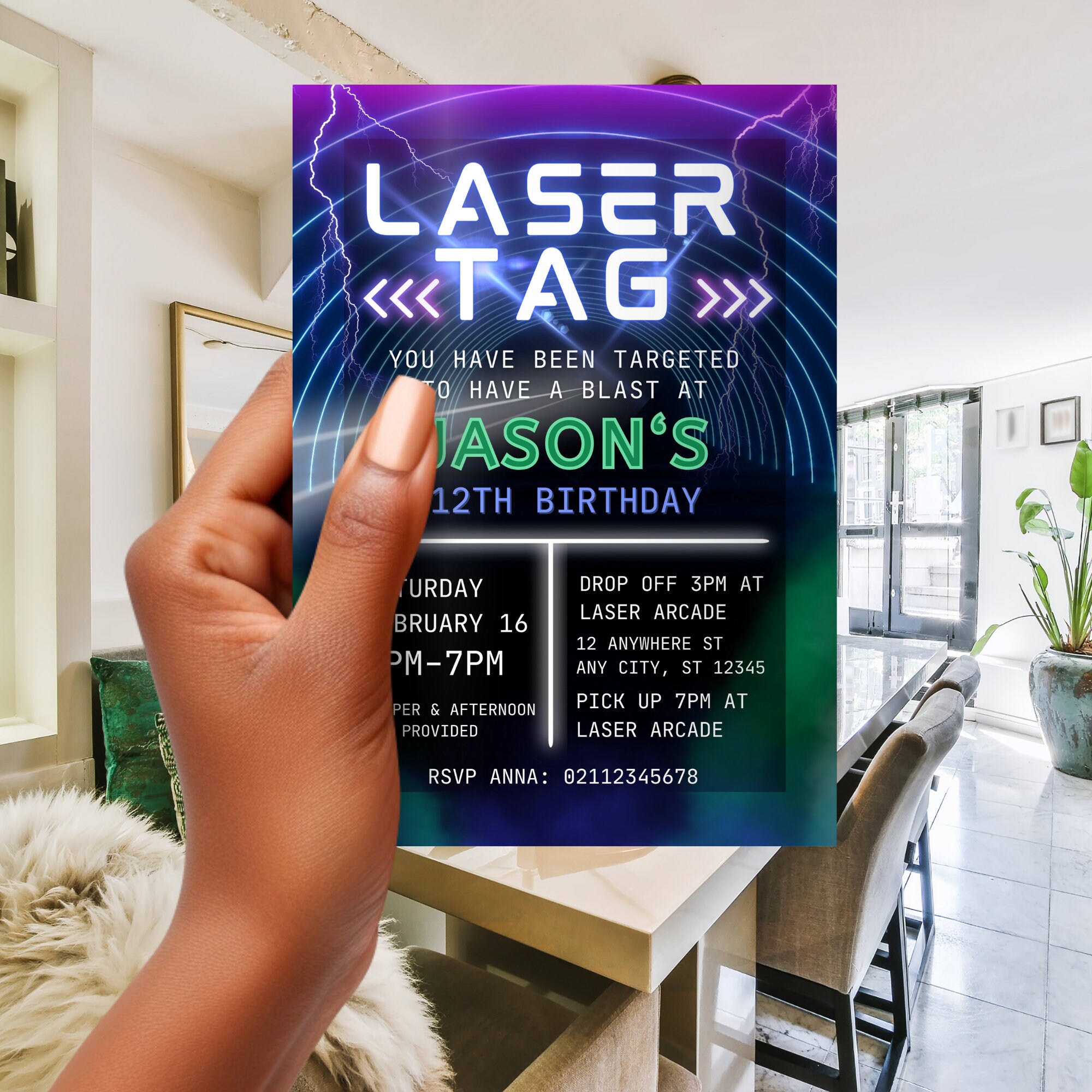 Editable Laser Tag Invitation,neon Laser Tag Birthday Invitation,glow ...
