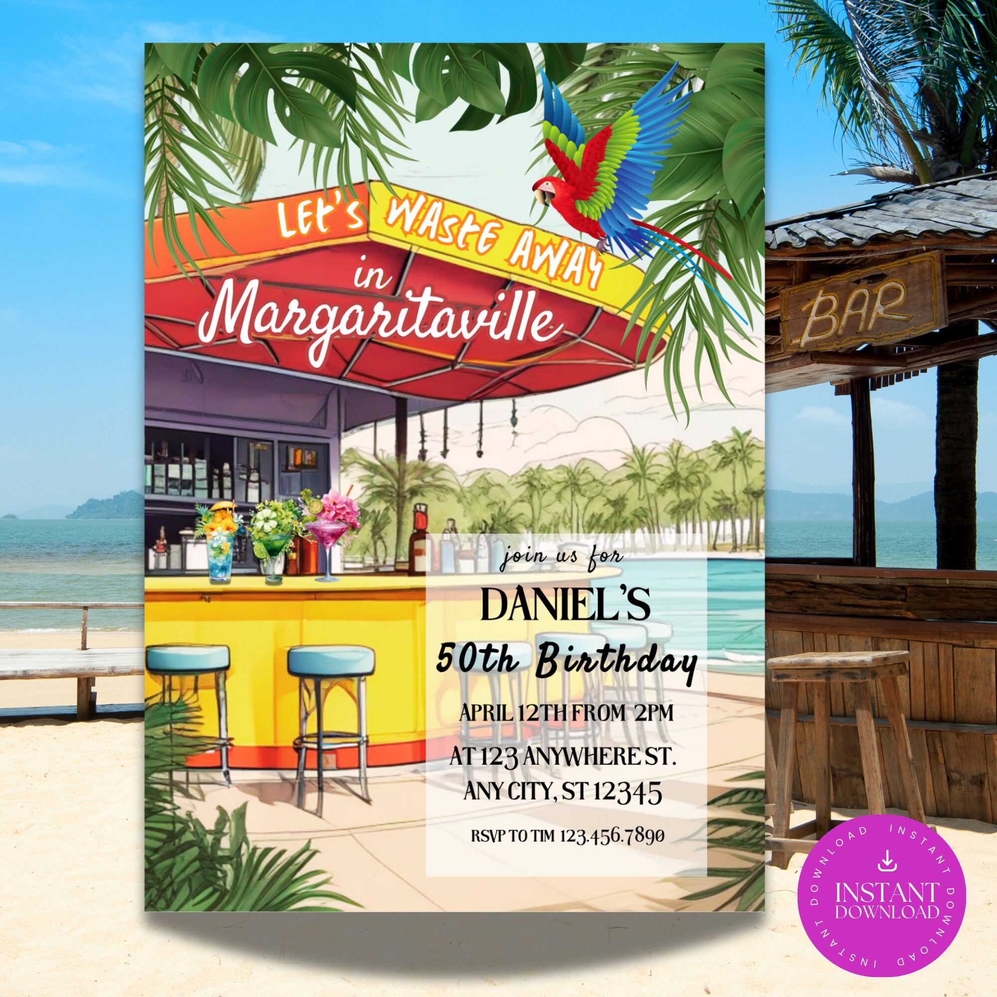 Margarita Birthday Party Invitation Template, Tropical Birthday Digital ...