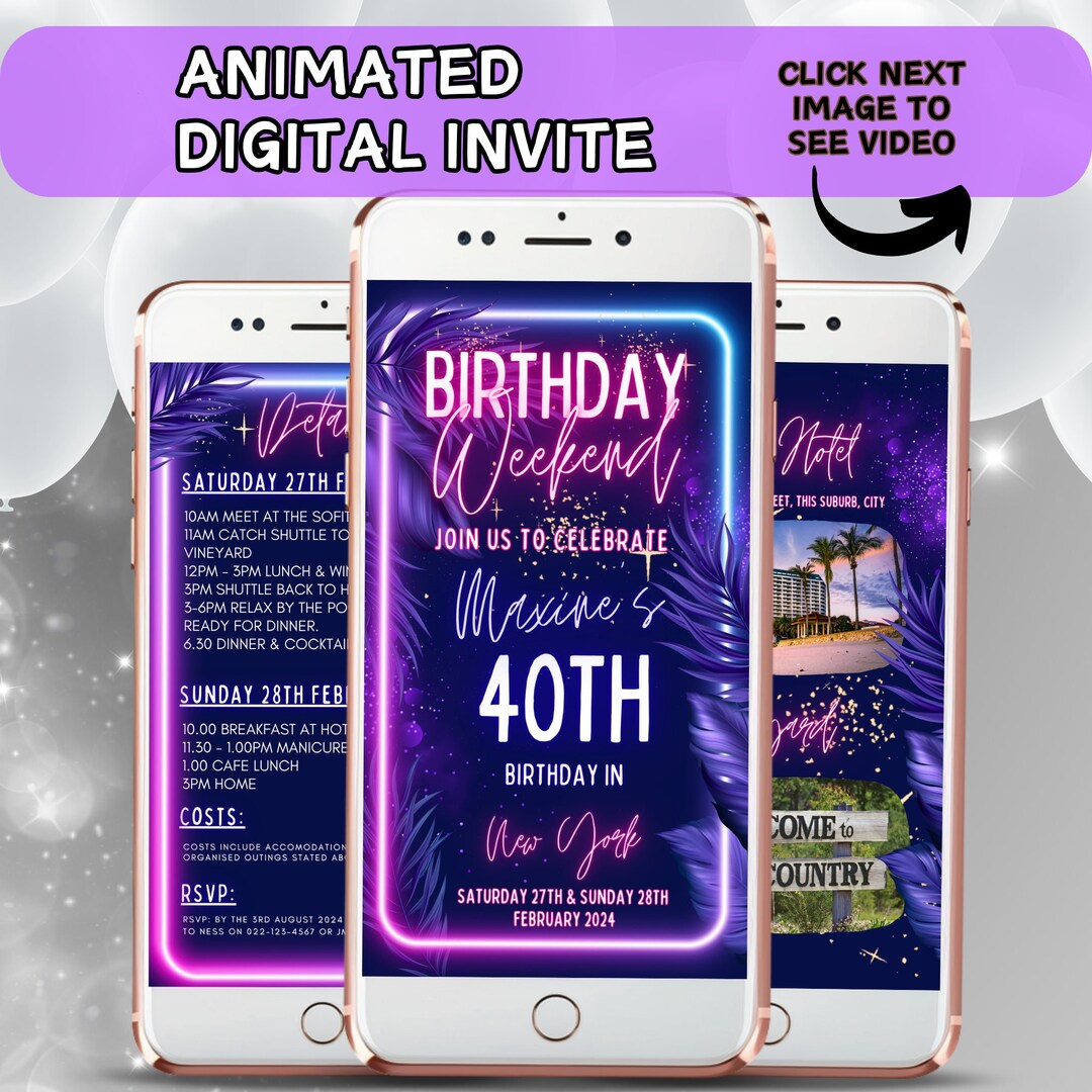 Birthday Weekend Itinerary Invitation. Digital Mobile Phone Girls Trip ...