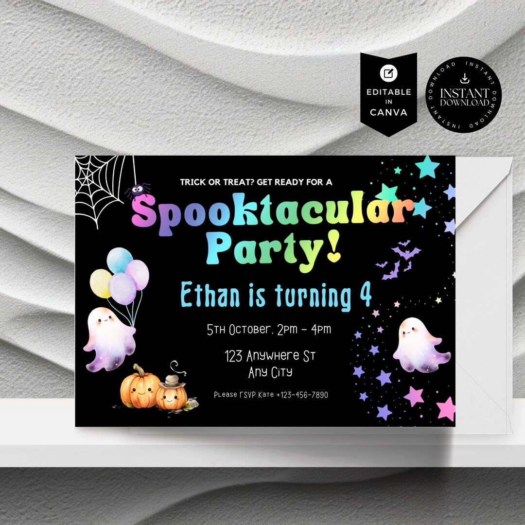 Editable Halloween Ghost Birthday Party Invitation Cute Ghost Birthday ...