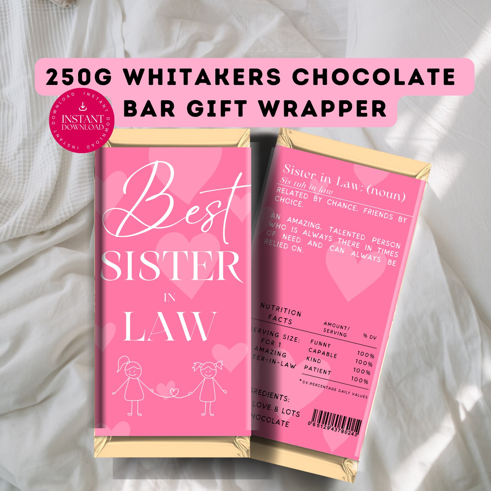 Candy Bar Wrappers, Printable Instant Download, Sister in Law Gift Idea ...