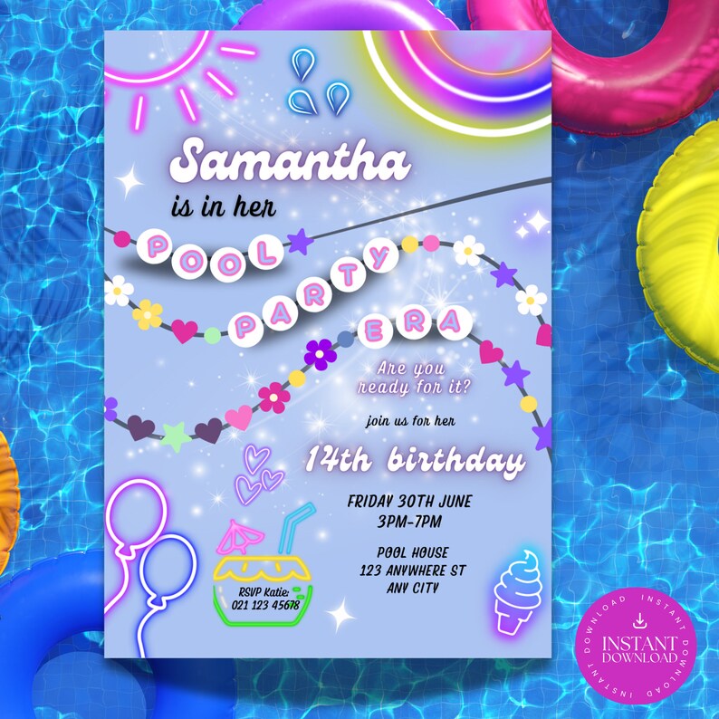 Self Editable Pool Party Invite, in My Pool Party Era, Eras Party ...
