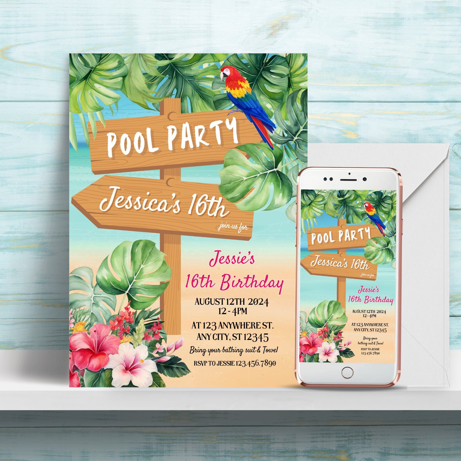 Tropical Invitation | Editable Invitation | Digital Download | Pool ...