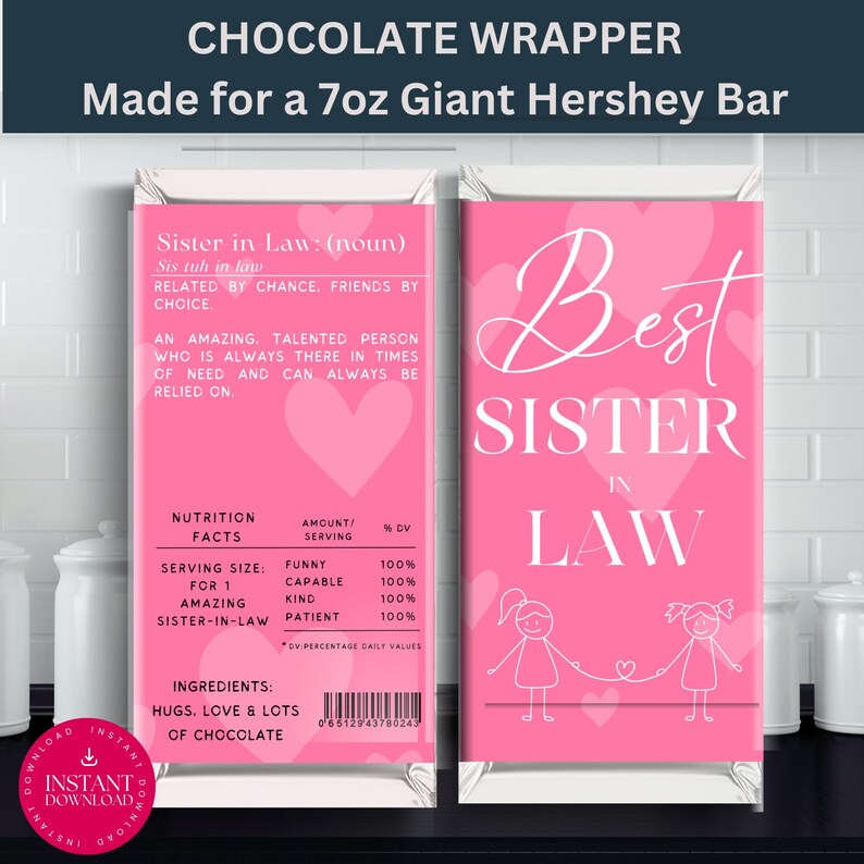 Candy Bar Wrapper, Printable Instant Download, Sister in Law Gift Idea ...