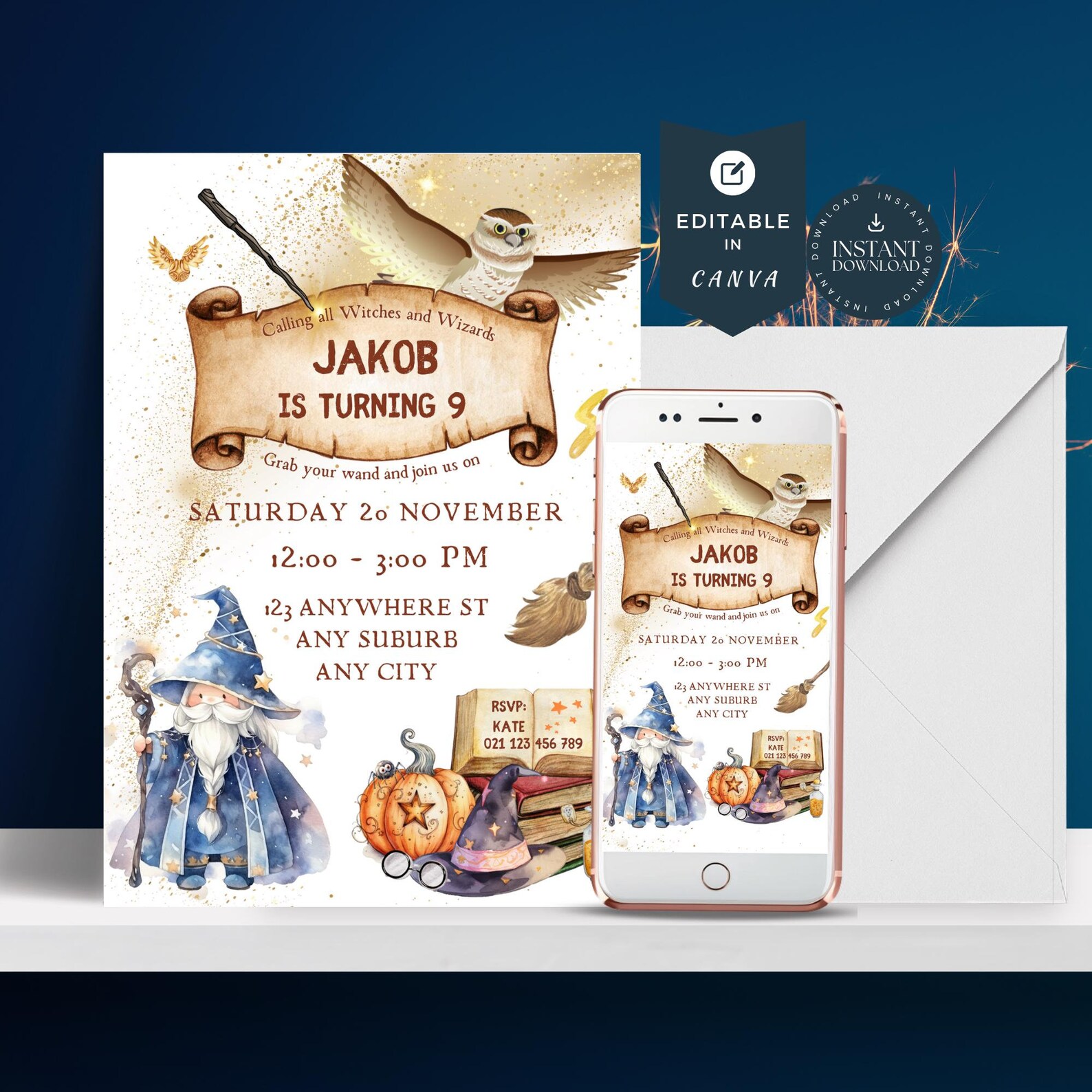 Editable Wizard Birthday Invitation Template | Magic Theme Birthday ...