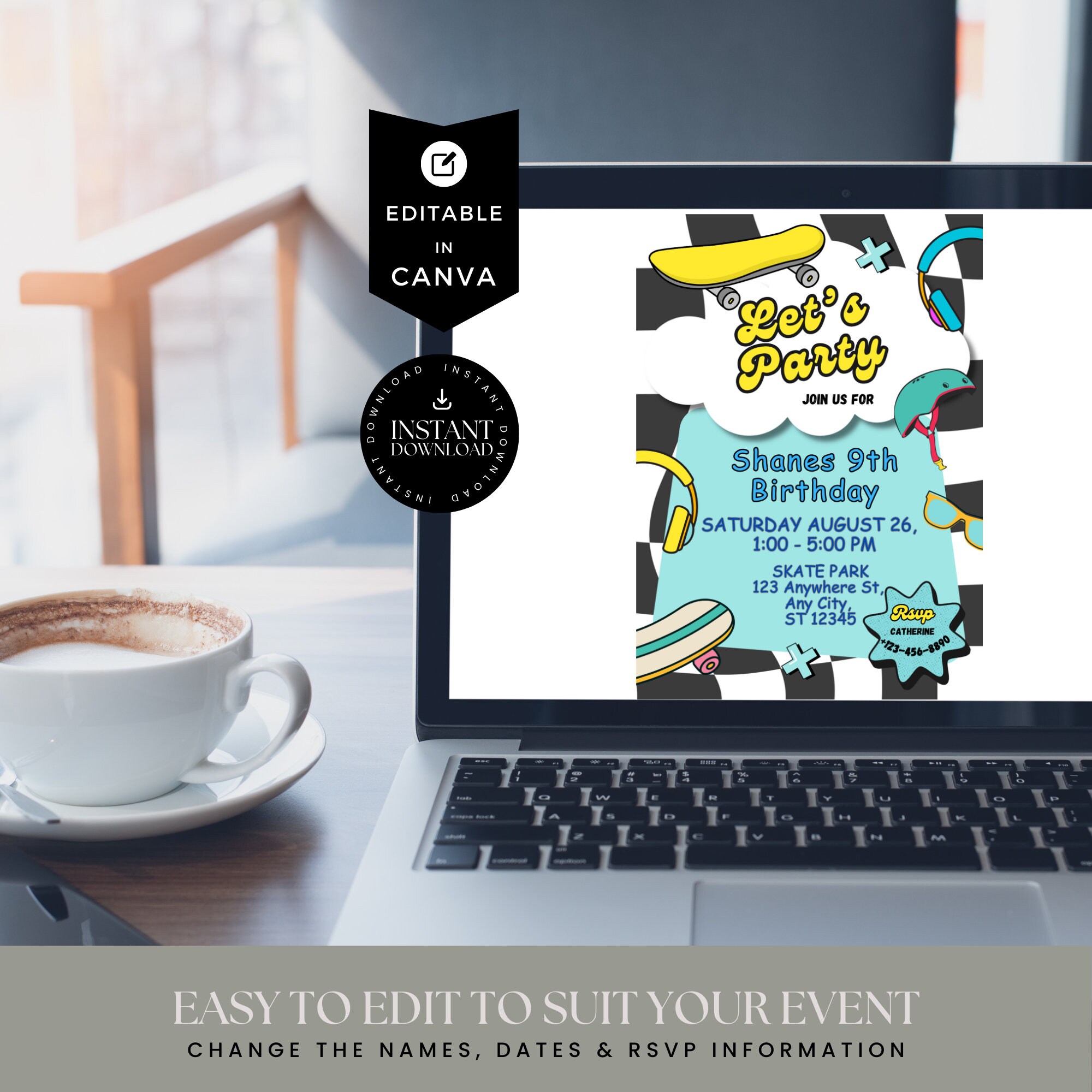 Editable Skateboard Birthday Party Invitation Skater Birthday Party ...