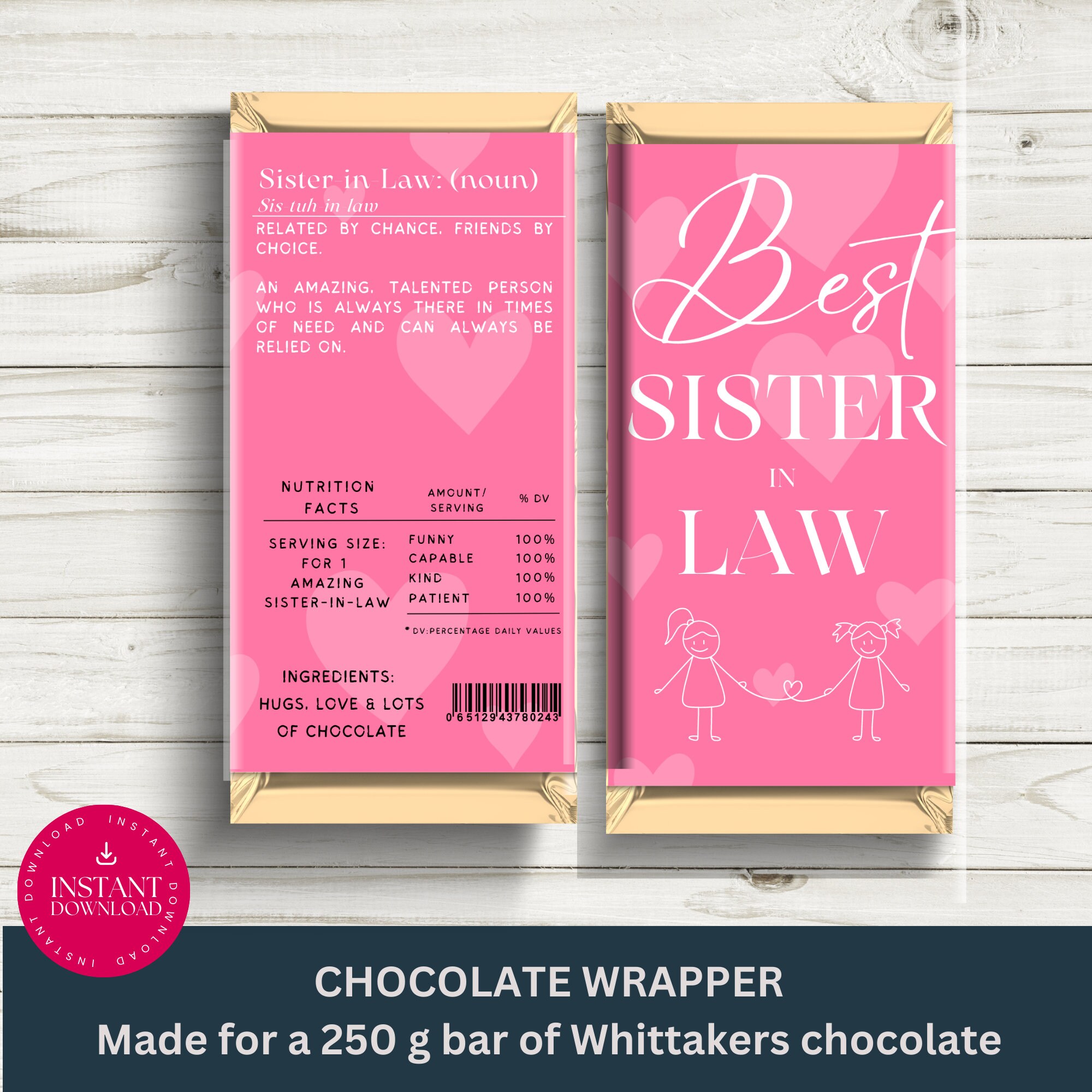 Candy Bar Wrappers, Printable Instant Download, Sister in Law Gift Idea ...