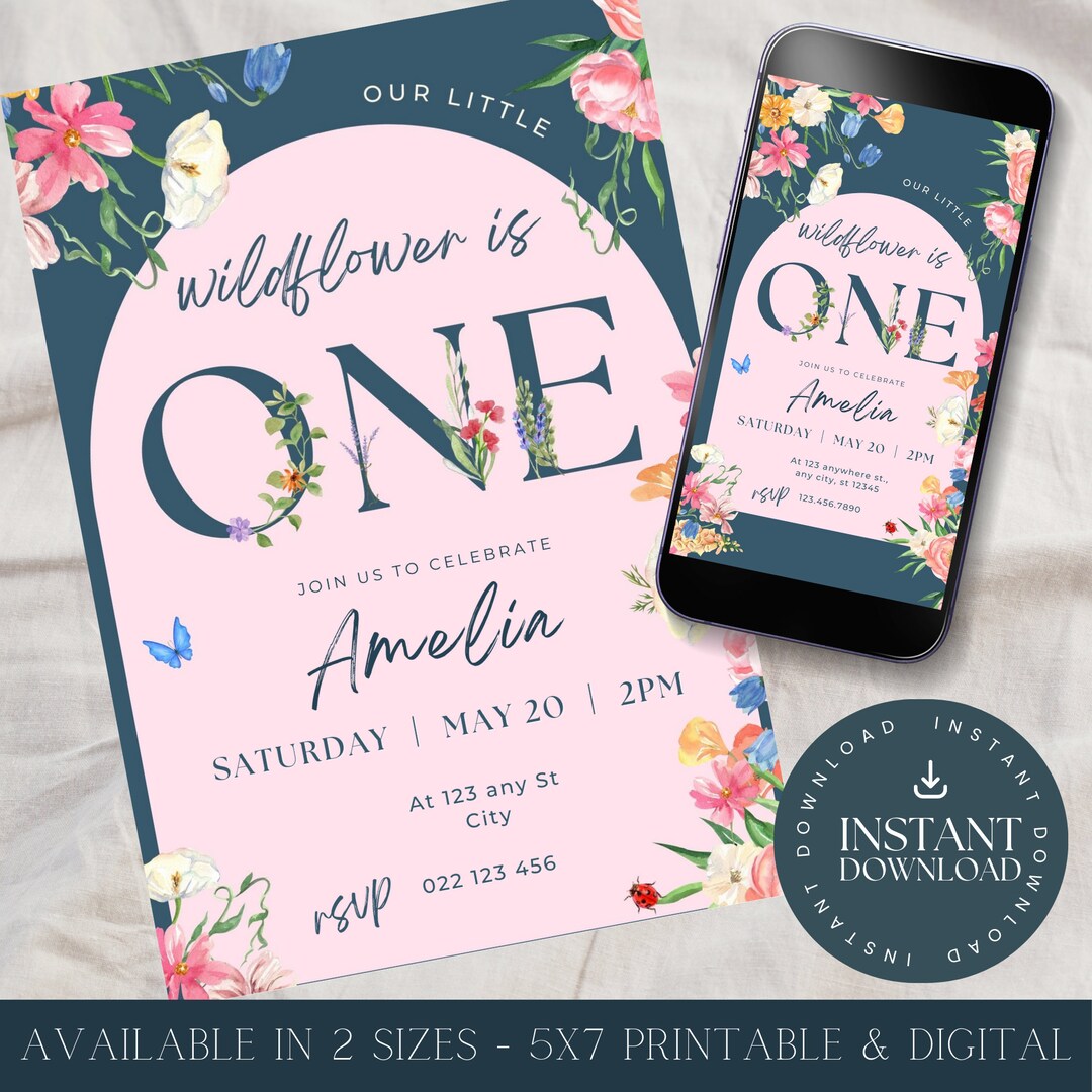 Wildflower First Birthday Invite,little Wildflower is Turning One,first ...