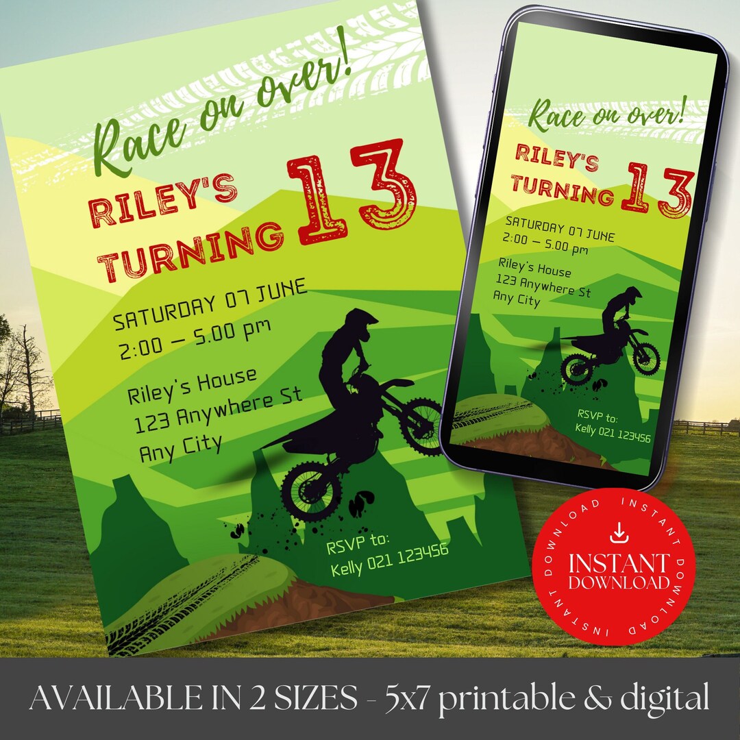 Bike Party Invitation, Dirt Bike Invites, Instant Download Dirt Bike ...