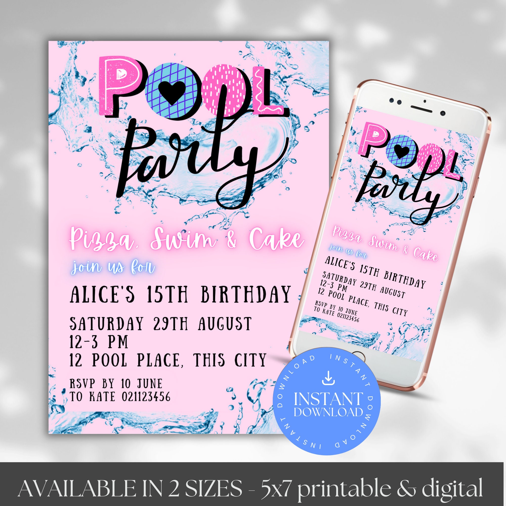 Editable Pool Party Invitation Tropical Girl Pool Party - Etsy