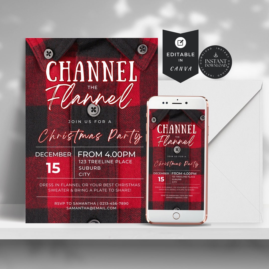 Channel the Flannel Christmas Party Invitation, Flannel Party Invite ...
