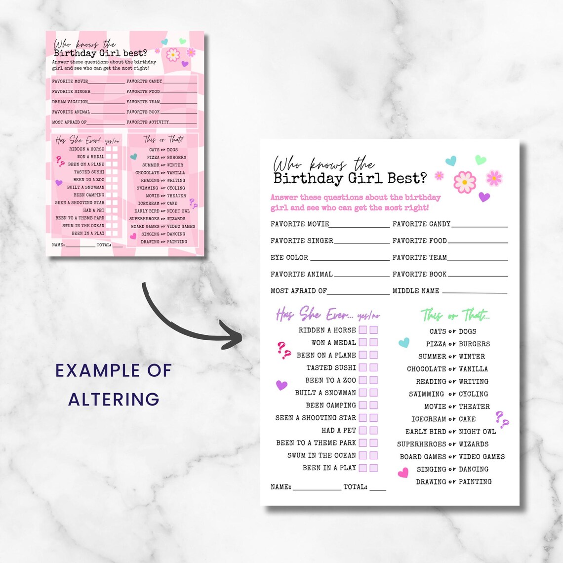 Who Knows the Birthday Girl Best, Editable Printable Pink Birthday Game ...