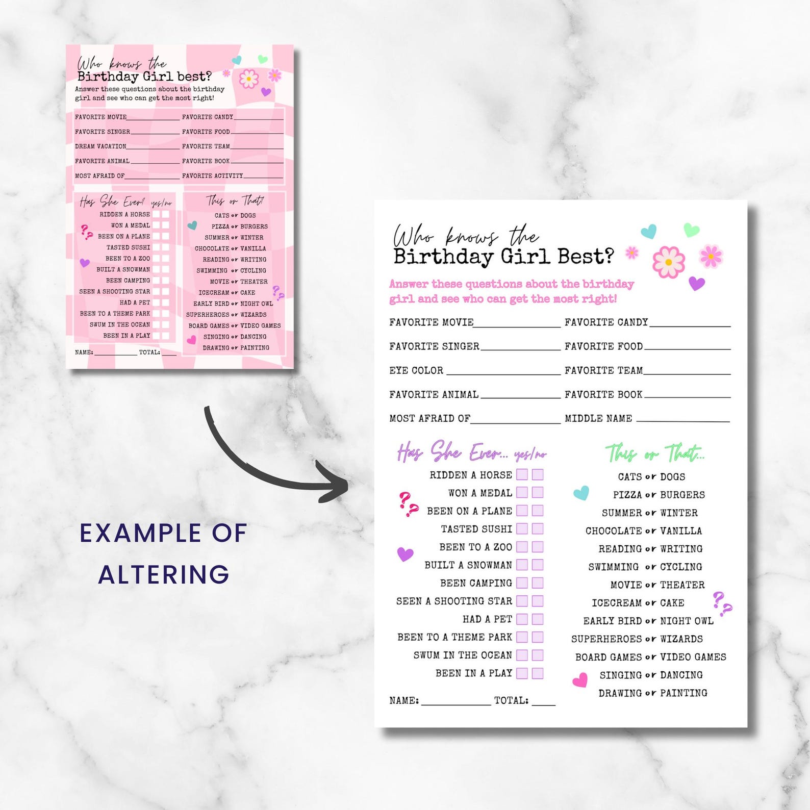 Who Knows the Birthday Girl Best, Editable Printable Pink Birthday Game ...