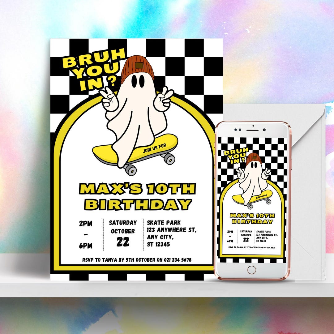 Editable Skateboard Birthday Party Invitation Skater Birthday Party ...