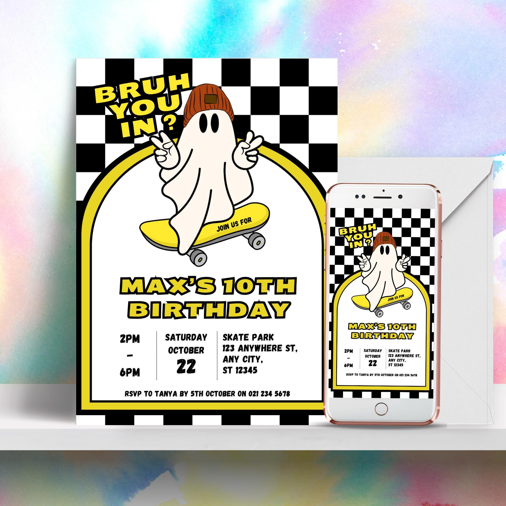 Editable Skateboard Birthday Party Invitation Skater Birthday Party ...