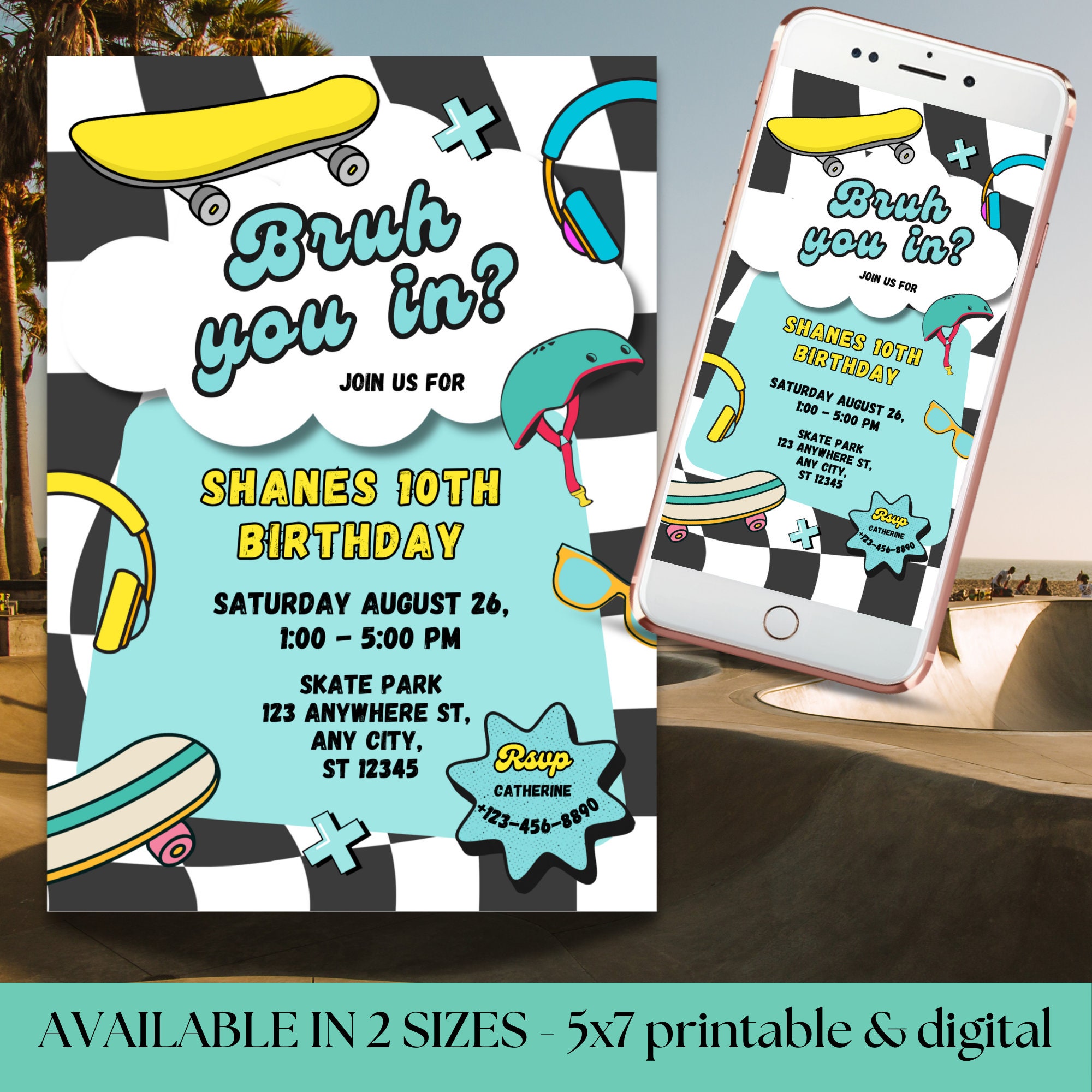 Editable Skateboard Birthday Party Invitation Skater Birthday Party ...