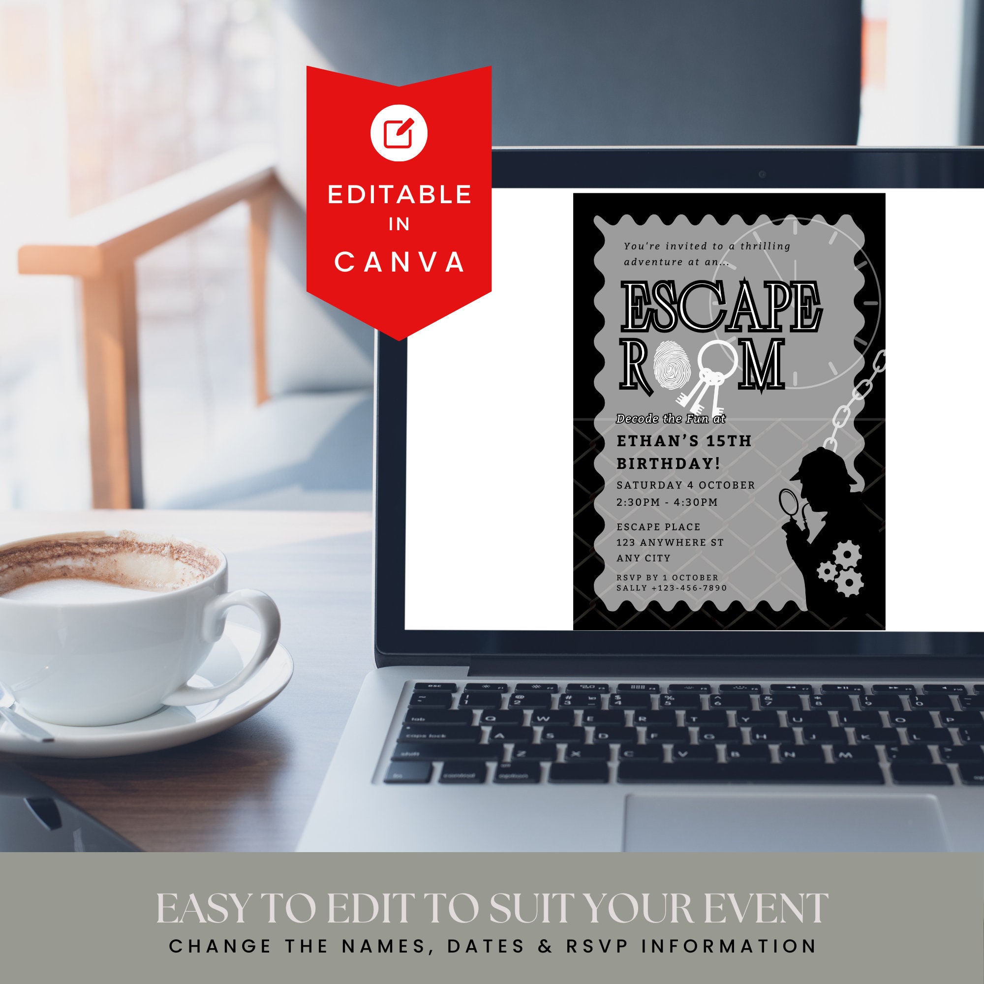 Editable Escape Room Birthday Invitation, Digital Neon Invite, Kids or ...