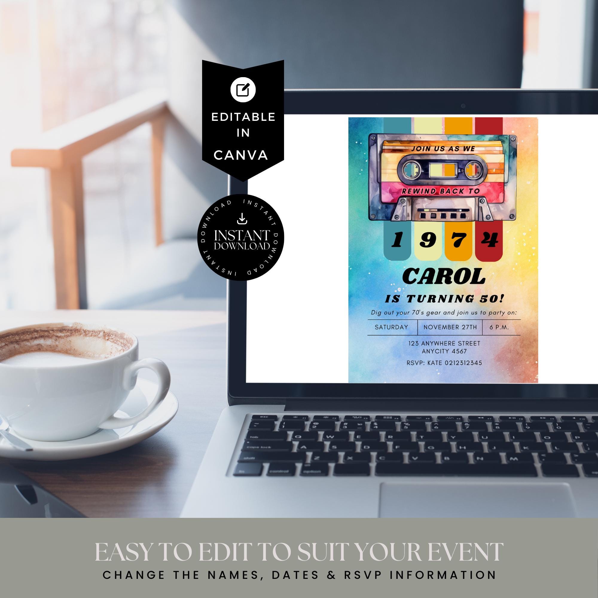 50th Birthday Party Invite Template. Instant Download. Born in 1974 ...