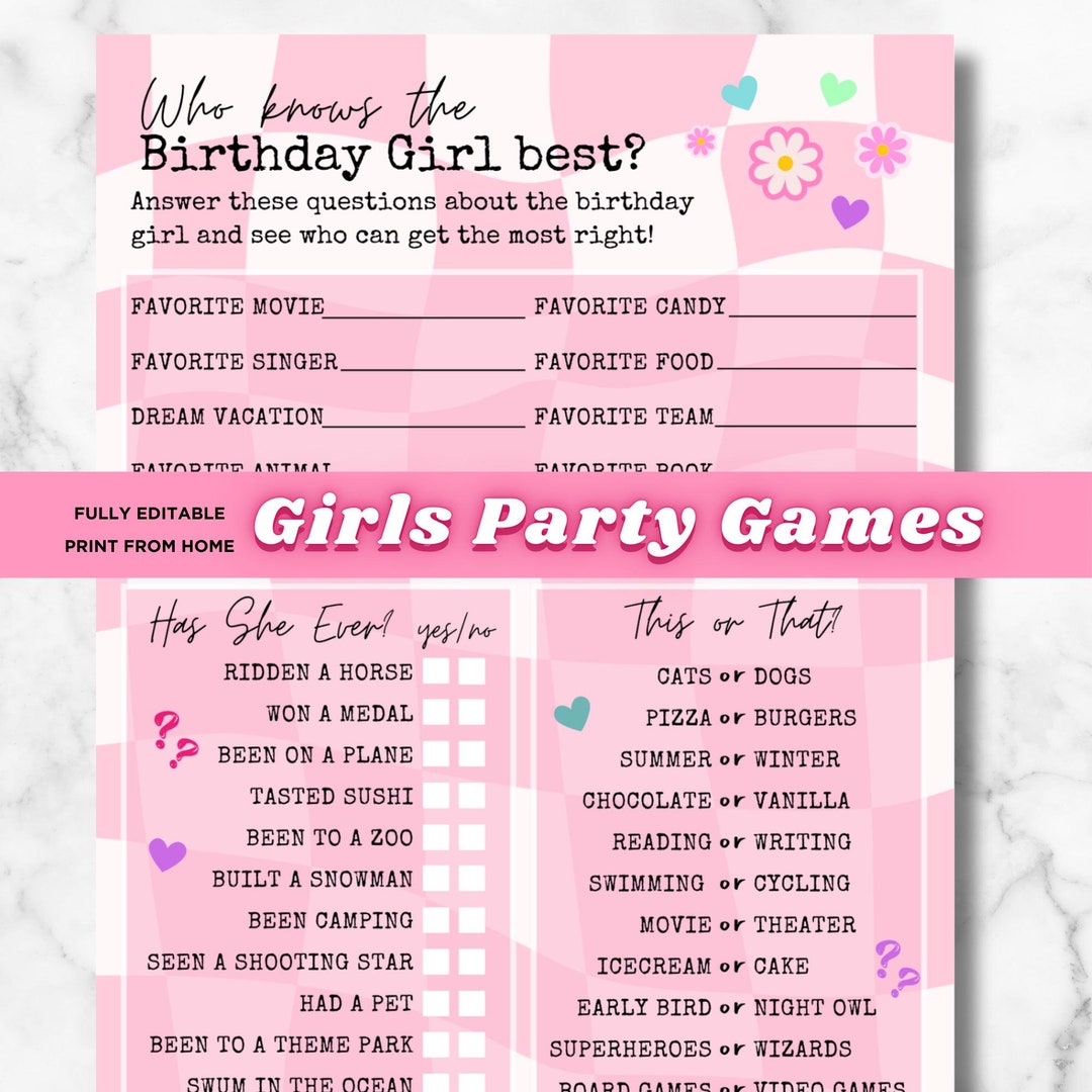 Who Knows the Birthday Girl Best, Editable Printable Pink Birthday Game ...