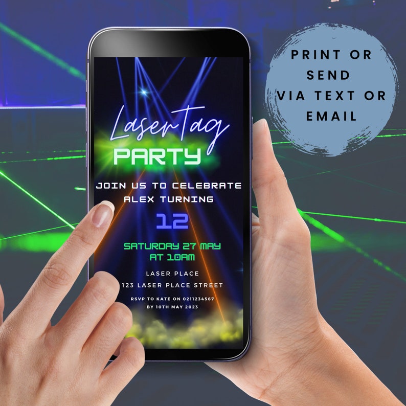 Editable Laser Tag Invitation,neon Laser Tag Birthday Invitation,glow ...