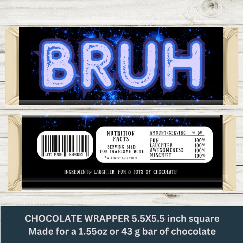 Bruh Chocolate Wrapper, Teenage Birthday Favor, Hershey Bar Wrapper ...
