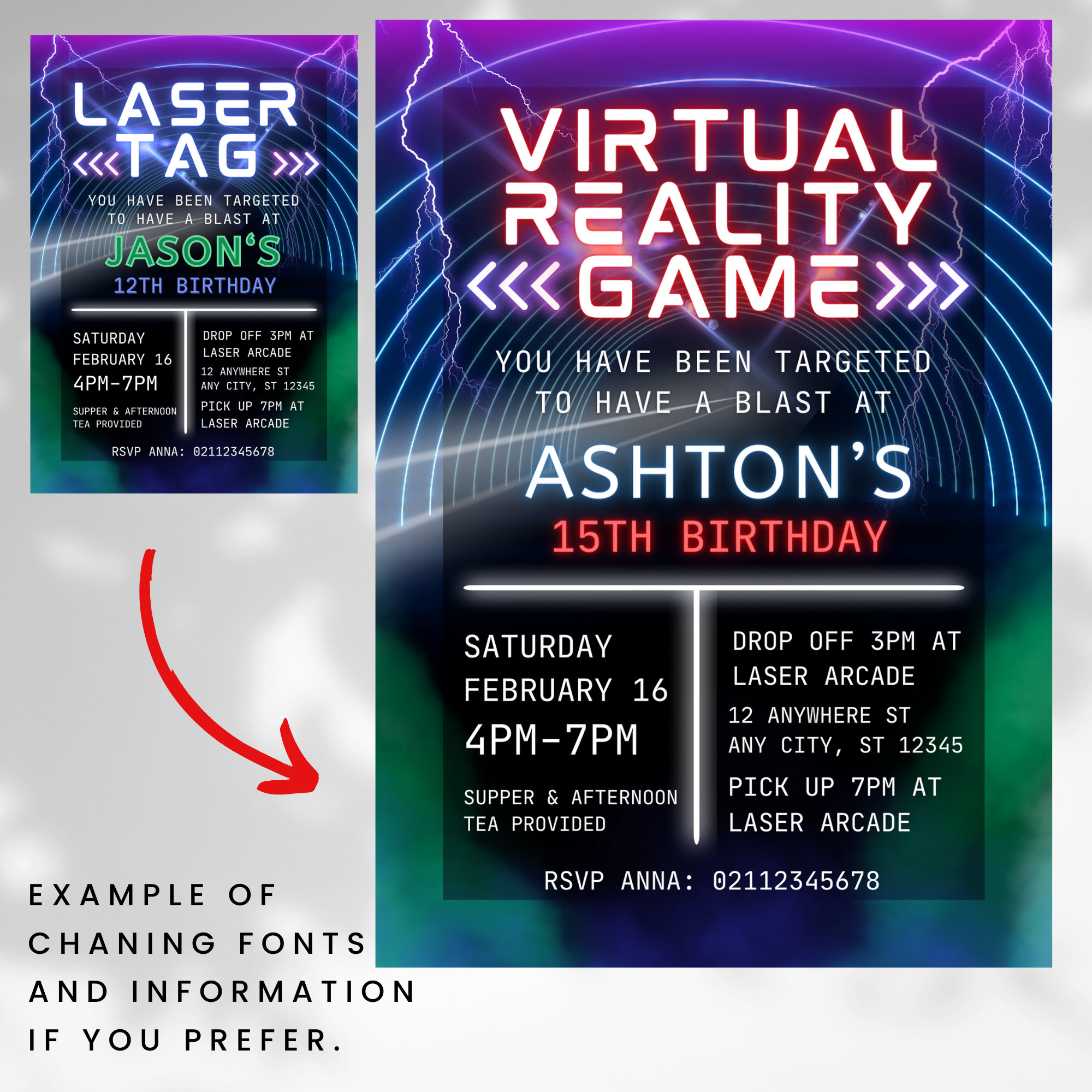 Editable Laser Tag Invitation,neon Laser Tag Birthday Invitation,glow ...