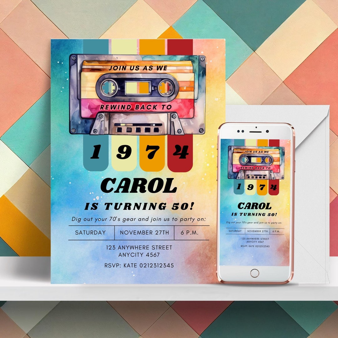 50th Birthday Party Invite Template. Instant Download. Born in 1974 ...