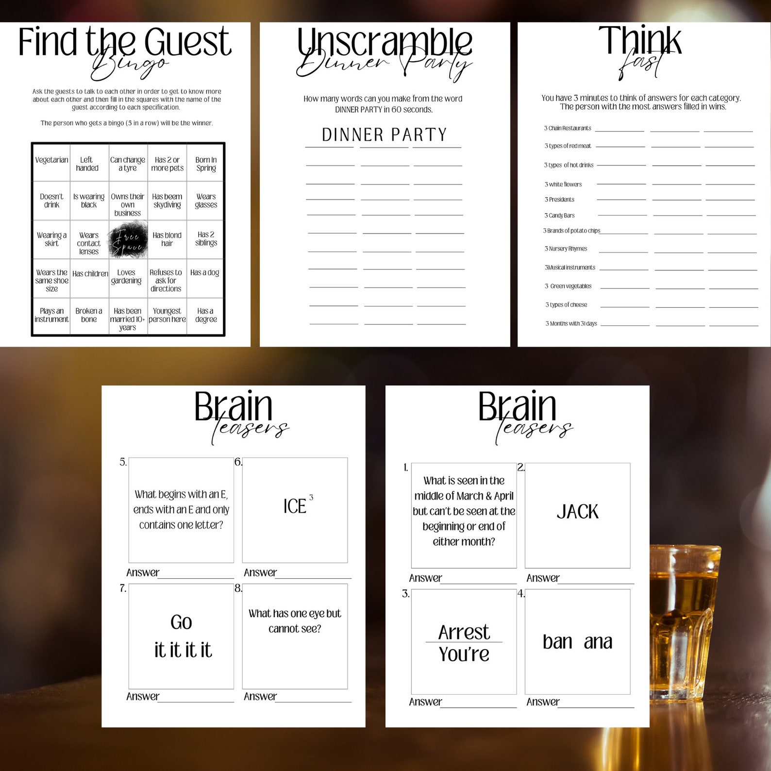 7 Printable Dinner Party Games | Dinner Table Party Games | Icebreaker ...